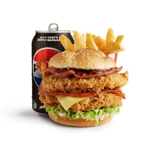 KFC Original Crispy BBQ Bacon Stacker® Burger Combo Price, Nutrition ...